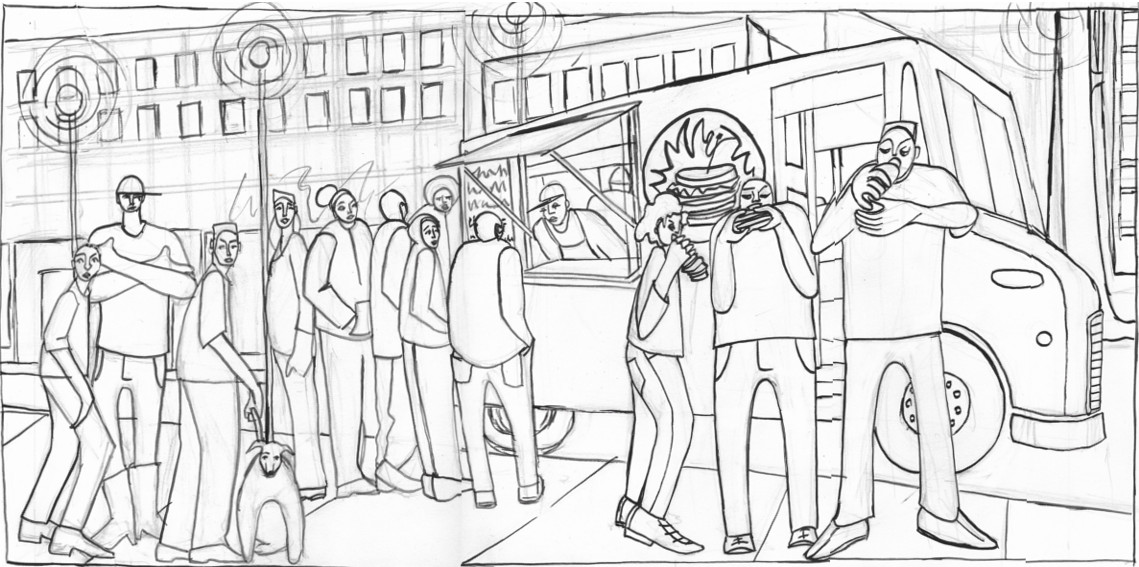 BW Line Drawing – Community Life – Carolyn Olson